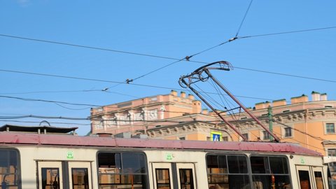 Pantograph Tram Connecting On Electric Line Stock Footage Video (100% ...