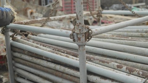 Crane Unloading Mechanism Chains Hooks Unloading Stock Footage Video ...