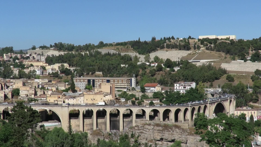 constantine city landscape long arch bridge Stock Footage Video (100% ...