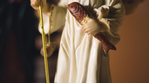 Statuette Archangel Gabriel Holding Fish One Stock Footage Video (100% ...