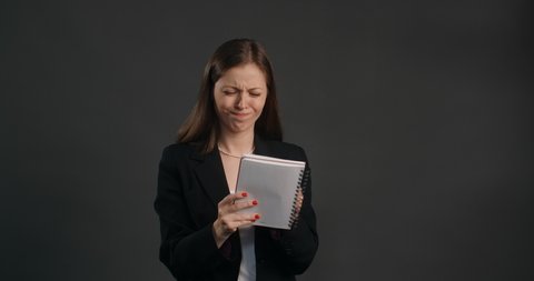 Vexed Angry Woman Black Suit Crosses Stock Footage Video (100% Royalty ...