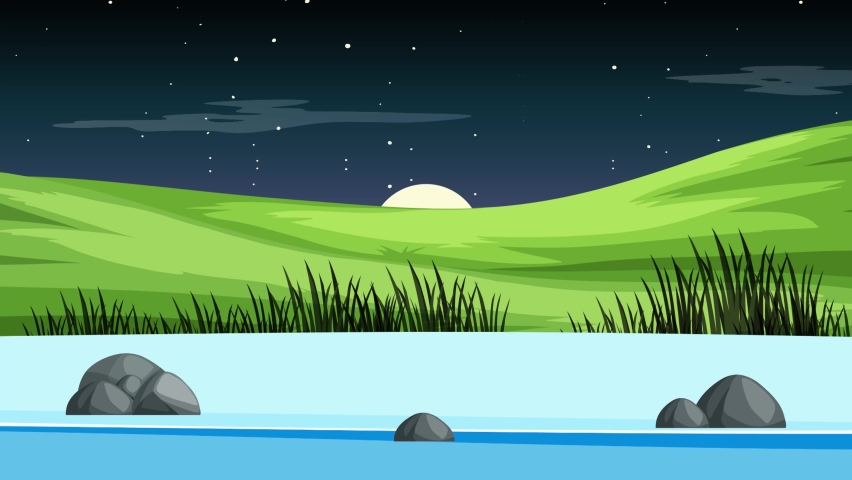 animation lake river on night full Stock Footage Video (100% Royalty ...