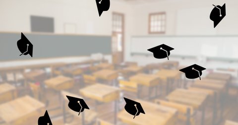 Multiple Graduation Hat Icons Falling Against Stock Footage Video (100% ...