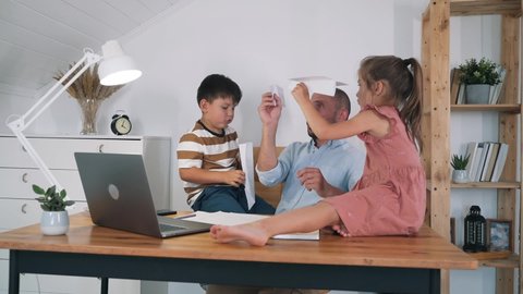 Man Children Working Computer Family Plays Stock Footage Video (100% ...