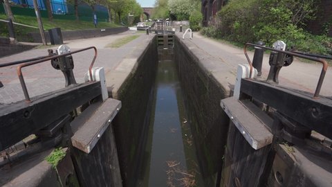 Elevated View British Canal Lock Empty Stock Footage Video (100% ...