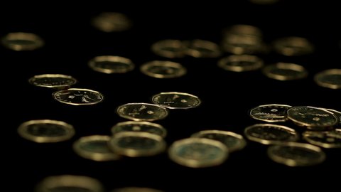 Falling Canadian Loonie One Dollar Coins Stock Footage Video (100% ...