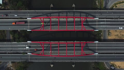 Topdown View Bridge Highway Above River Stock Footage Video (100% ...
