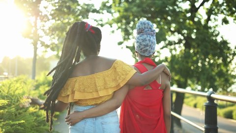 Back View Two Friends Walking Side Stock Footage Video (100% Royalty ...