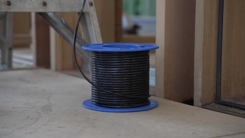 Construction Worker Pulling Cable Ladder Stock Footage Video (100% ...