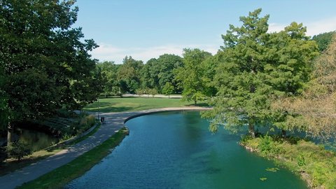 Aerial Rockefeller Lagoon Rockefeller Park Cleveland Stock Footage ...