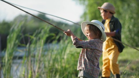 Cute Little Boy His Brother Fishing Stock Footage Video (100% Royalty ...
