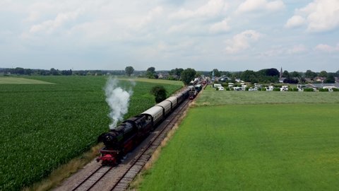 Dutch Steam Locomotive Wagons Driving Through Stock Footage Video (100% ...