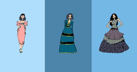 Animation Fashion Drawings Model On Blue Stock Footage Video (100% ...
