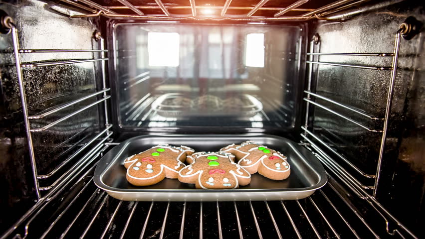 baking gingerbread man oven view inside Stock Footage Video (100% ...