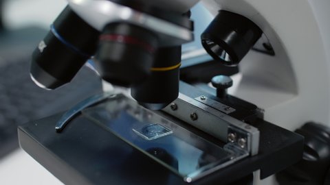 Close Laboratory Microscope Tray Fluid Sample Stock Footage Video (100% ...