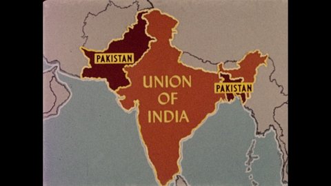 India 1950s Map India Pakistan Portrait Stock Footage Video (100% ...
