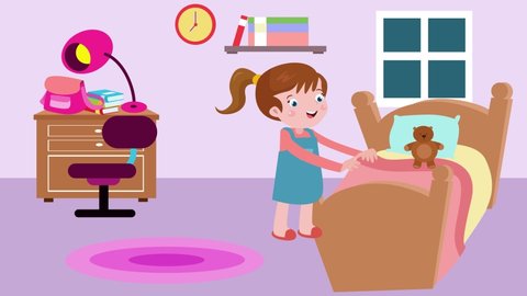 Child Fixing Bed Clipart Image