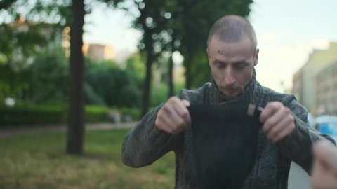 Homeless Filthy Man Middle Street Putting Stock Footage Video (100% ...