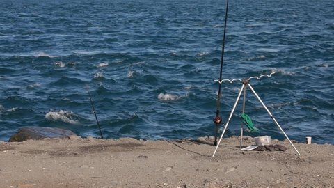 Turquoise Blue Sea Water Fishing Rods Stock Footage Video (100% Royalty ...