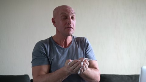 Unhealthy Bald Man Guy Sick Flu Stock Footage Video (100% Royalty-free ...