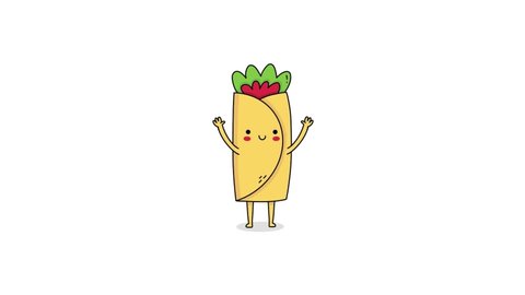 Cute Taco Cartoon Character Waving Hand Stock Footage Video (100% ...