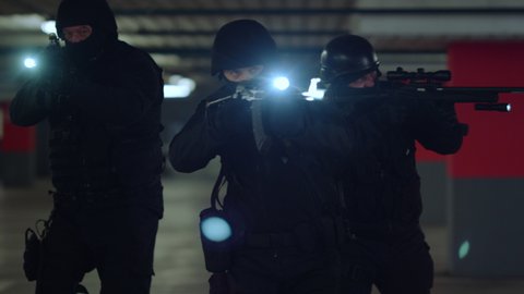 Swat Soldiers Using Assault Rifles Flashlights Stock Footage Video (100 ...