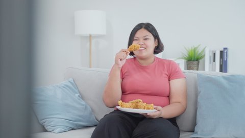Asian Oversize Big Women Eat Unhealthy Stock Footage Video (100% ...