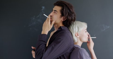 Young Caucasian Female Male Couple Smoking Stock Footage Video (100% ...