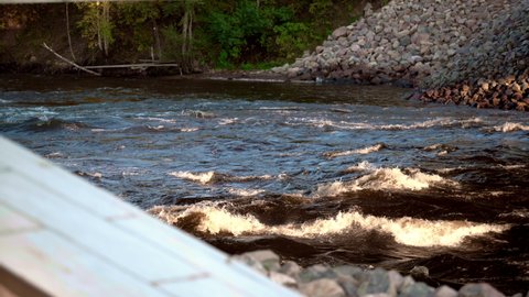 River Flows Quickly Under Bridge Rough Stock Footage Video (100% ...