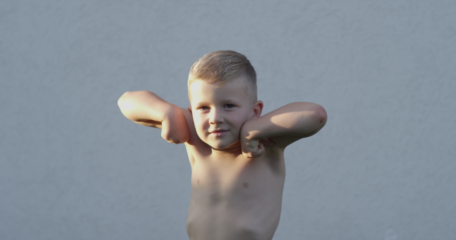 Little Boy Bodybuilder Showing His Stock Footage Video (100% Royalty ...