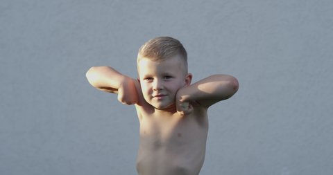 Little Boy Bodybuilder Showing His Muscles Stock Footage Video (100% ...