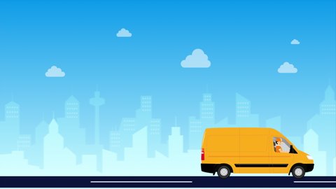 Animation Man Driving Van Delivery City Stock Footage Video (100% ...