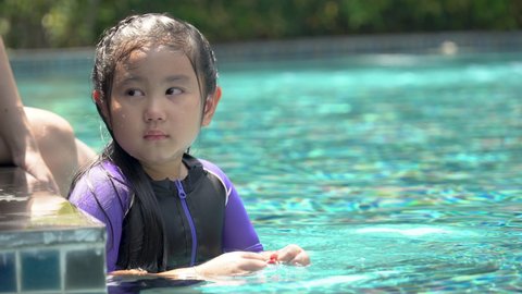 Asian Girl Swimsuit Crying Swimming Pool Stock Footage Video (100% ...