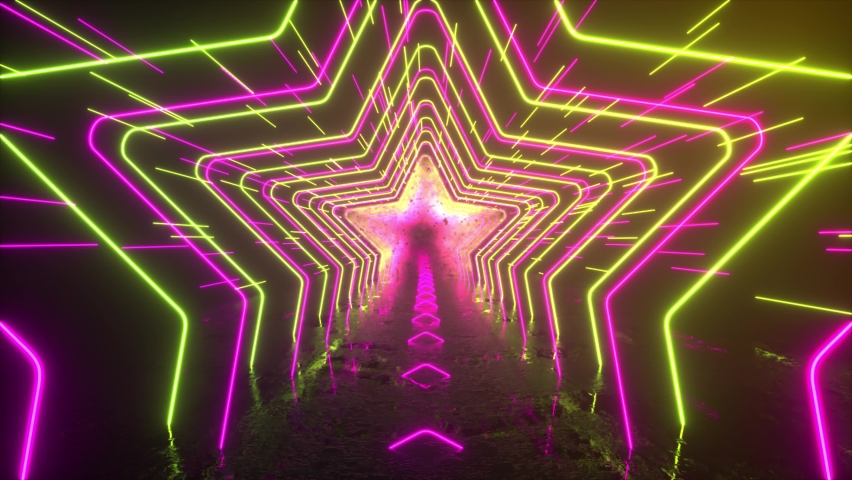 Award background with golden stars animation. Shiny neon lights pattern ...