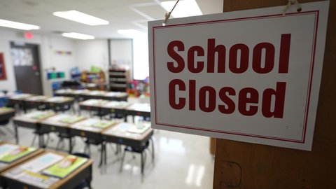 Closeup School Closed Sign Out Focus Stock Footage Video (100% Royalty ...