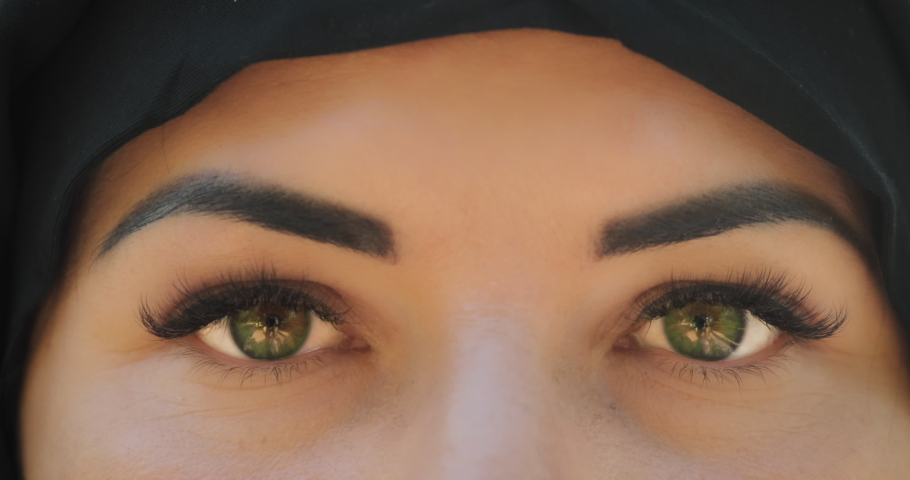Close-up, Green Muslim Womans Eyes. Stock Footage Video (100% Royalty ...