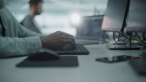 Cinematic Close Hands Typing Code On Stock Footage Video (100% Royalty ...