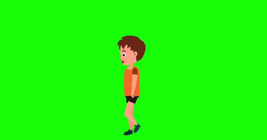 Boy walking with glasses Cute 2d animated cartoon loop with green ...
