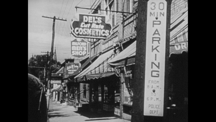 1950s: Storefronts, Signage, Awnings. Clock Stock Footage Video (100% ...