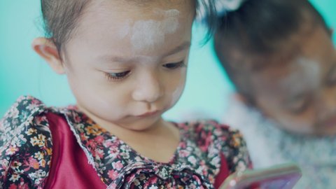 Child Addicted Tablet Little Girl Playing Stock Footage Video (100% ...