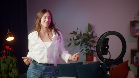 Young Woman Recording Dance Video On Stock Footage Video (100% Royalty ...