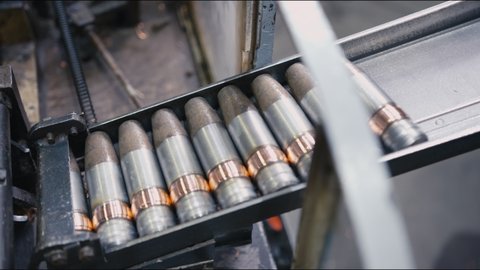 Conveyor Belt Transports Workpieces Bullets Processing Stock Footage ...