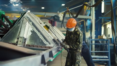 Factory Man Protective Helmet Works Metal Stock Footage Video (100% ...