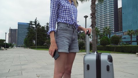 Closeup Woman Holding Suitcase By Handle Stock Footage Video (100% ...