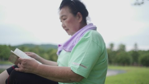 Asian Senior Woman Sit Down Resting Stock Footage Video (100% Royalty ...