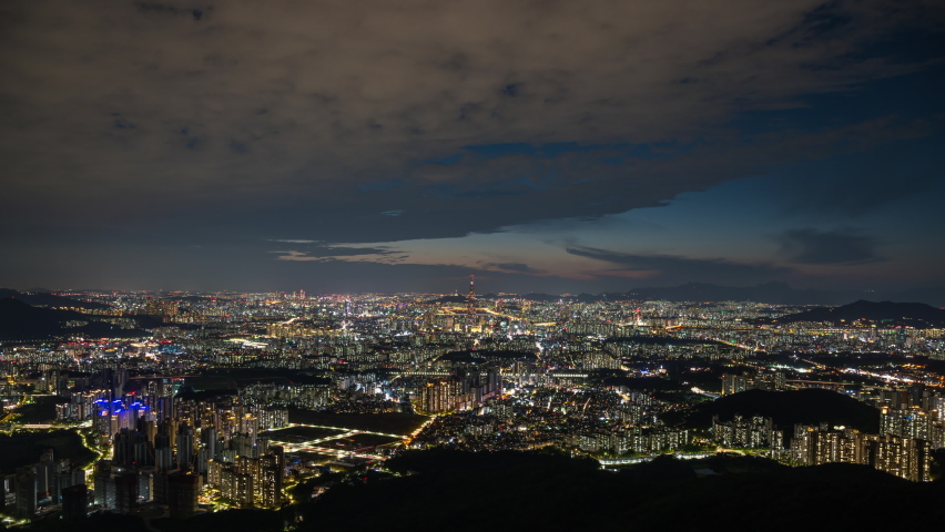 night sky seoul famous tower aerial Stock Footage Video (100% Royalty ...