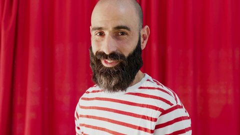 Bald Bearded Circus Performer Smiling Camera Stock Footage Video (100% ...