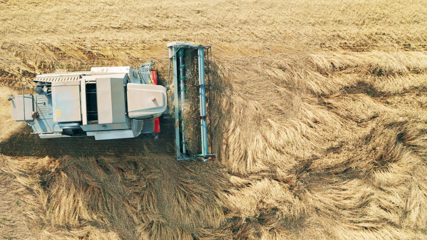 top view combine riding along field Stock Footage Video (100% Royalty ...