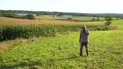 Disappointed Upset Farmer Talking On His Stock Footage Video (100% ...