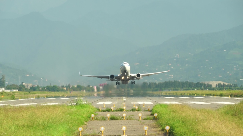 plane takes off runway moves directly Stock Footage Video (100% Royalty ...